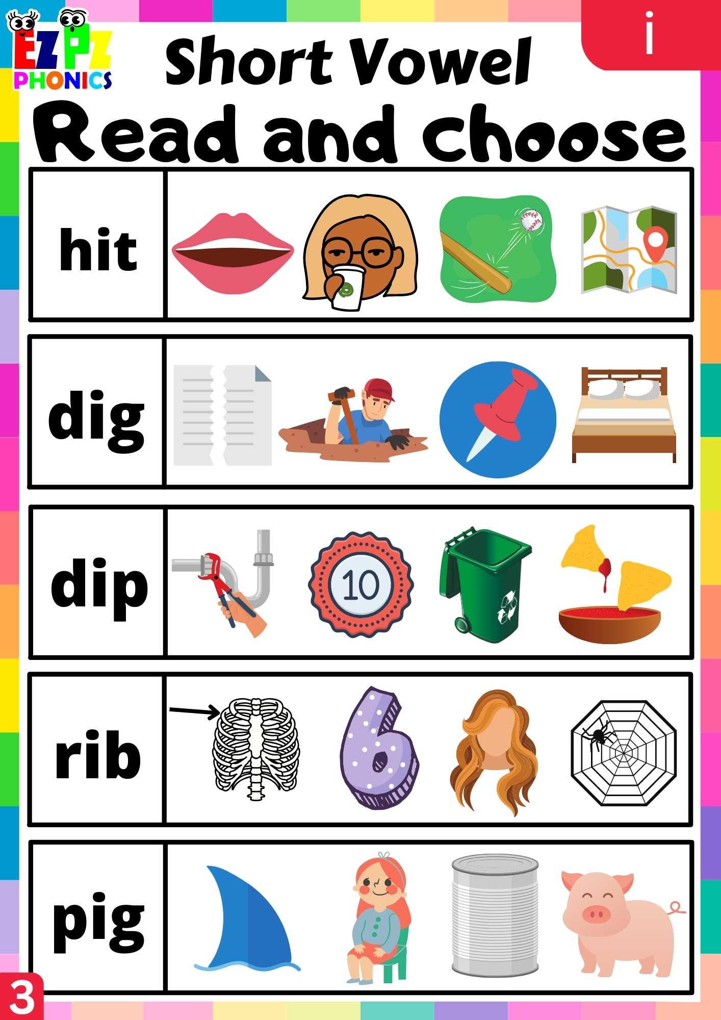 Group3 I Words Read And Choose Short Vowel CVC Words Worksheet ...