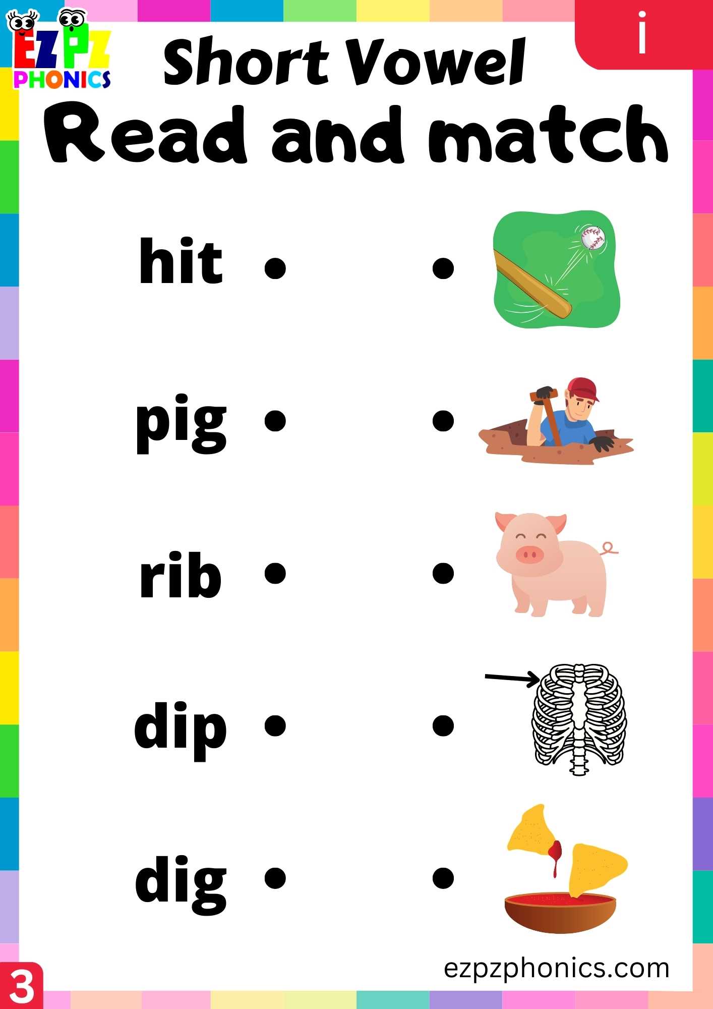 Group3 I Words Read And Match Short Vowel CVC Words Worksheet ...
