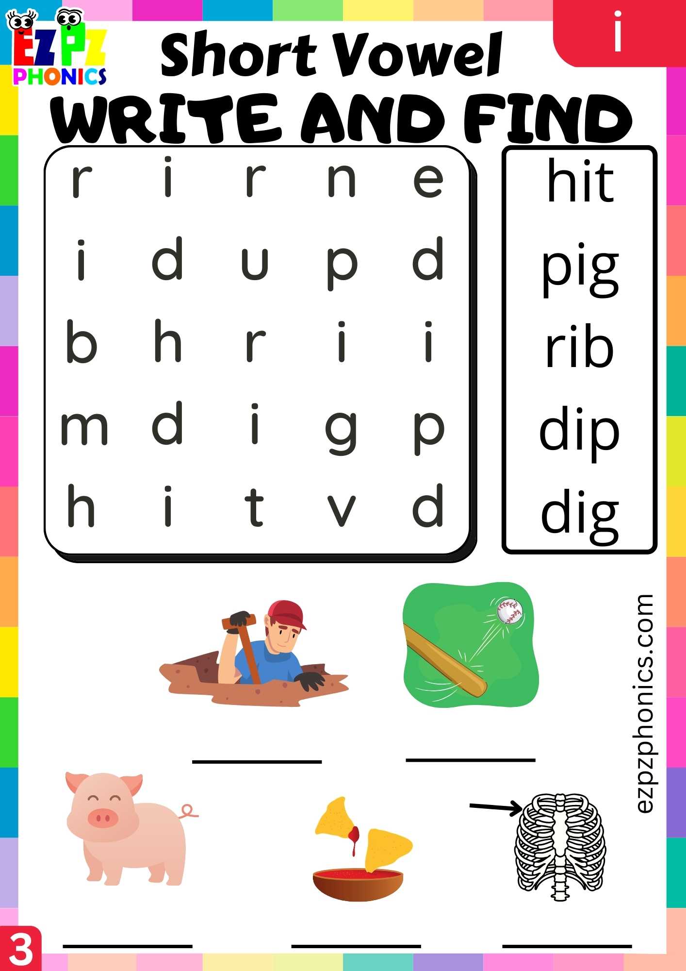 Group3 I Words Write And Find Short Vowel CVC Words Worksheet ...
